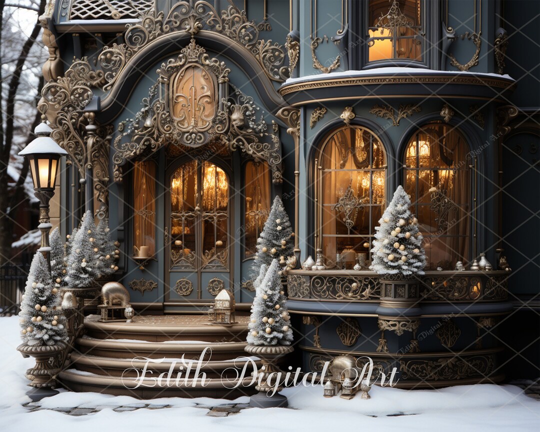 Christmas Store Front Door Background Photography Composite, Digital ...