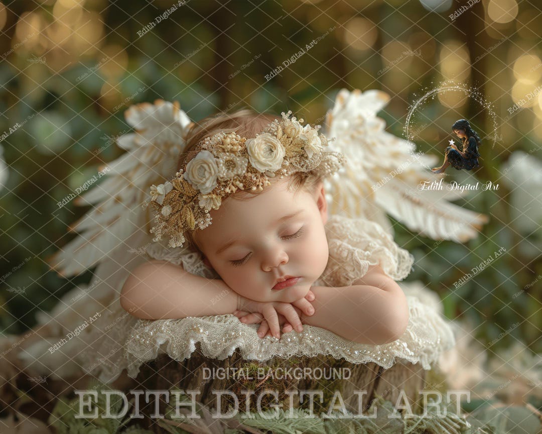 Newborn Digital Backdrop, Baby Angel Wings Digital Background ...