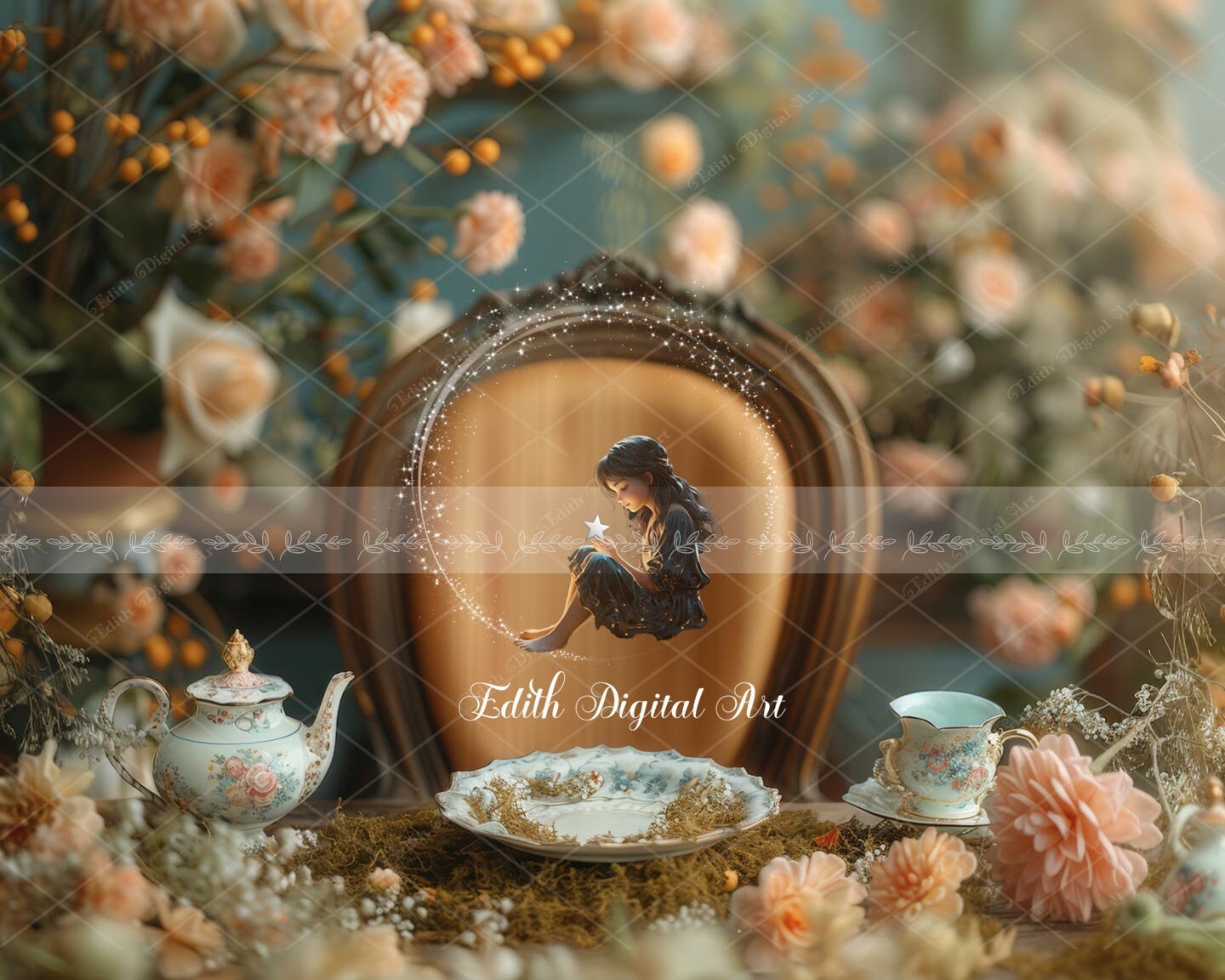 Tea Party Digital Backdrop for Photography Composites, Fantasy Birthday ...