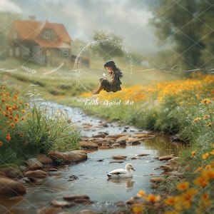 Spring Digital Background Farm River With Duck Digital Backdrop ...