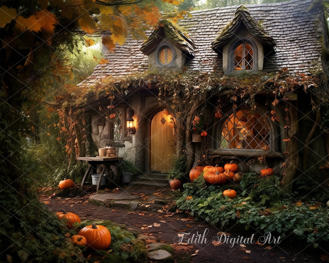 Autumn Digital Backdrop, Fall Backdrop Cottage Photography Composite ...
