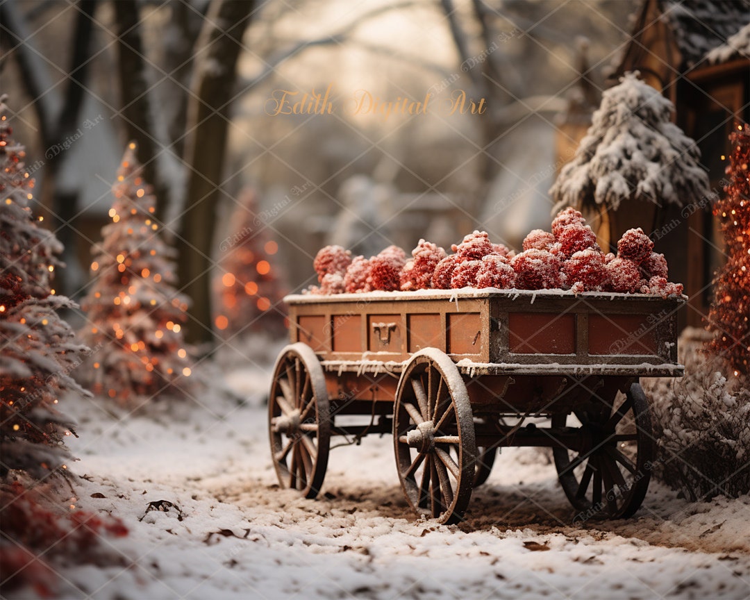 Christmas Wagon Digital Backdrop at Village, Christmas Carriage ...