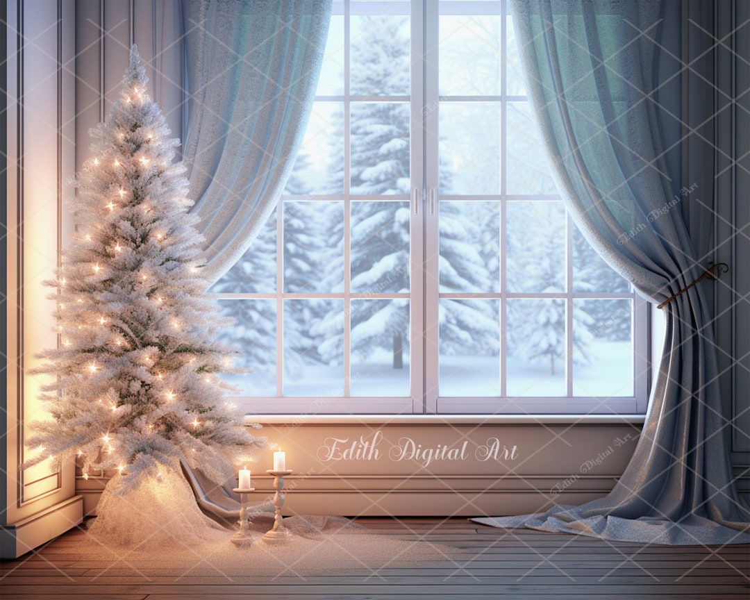 Christmas Window Digital Backdrop, Christmas Digital Background ...