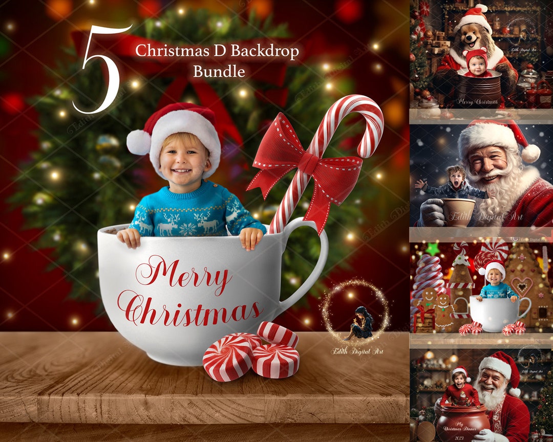 Christmas Digital Backdrop, Bundle of 5 Christmas Backgrounds ...