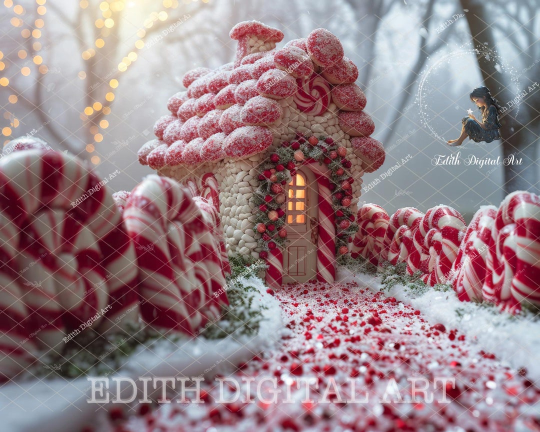 Christmas Candycane House Digital Backdrop Photography, Candyland Path ...