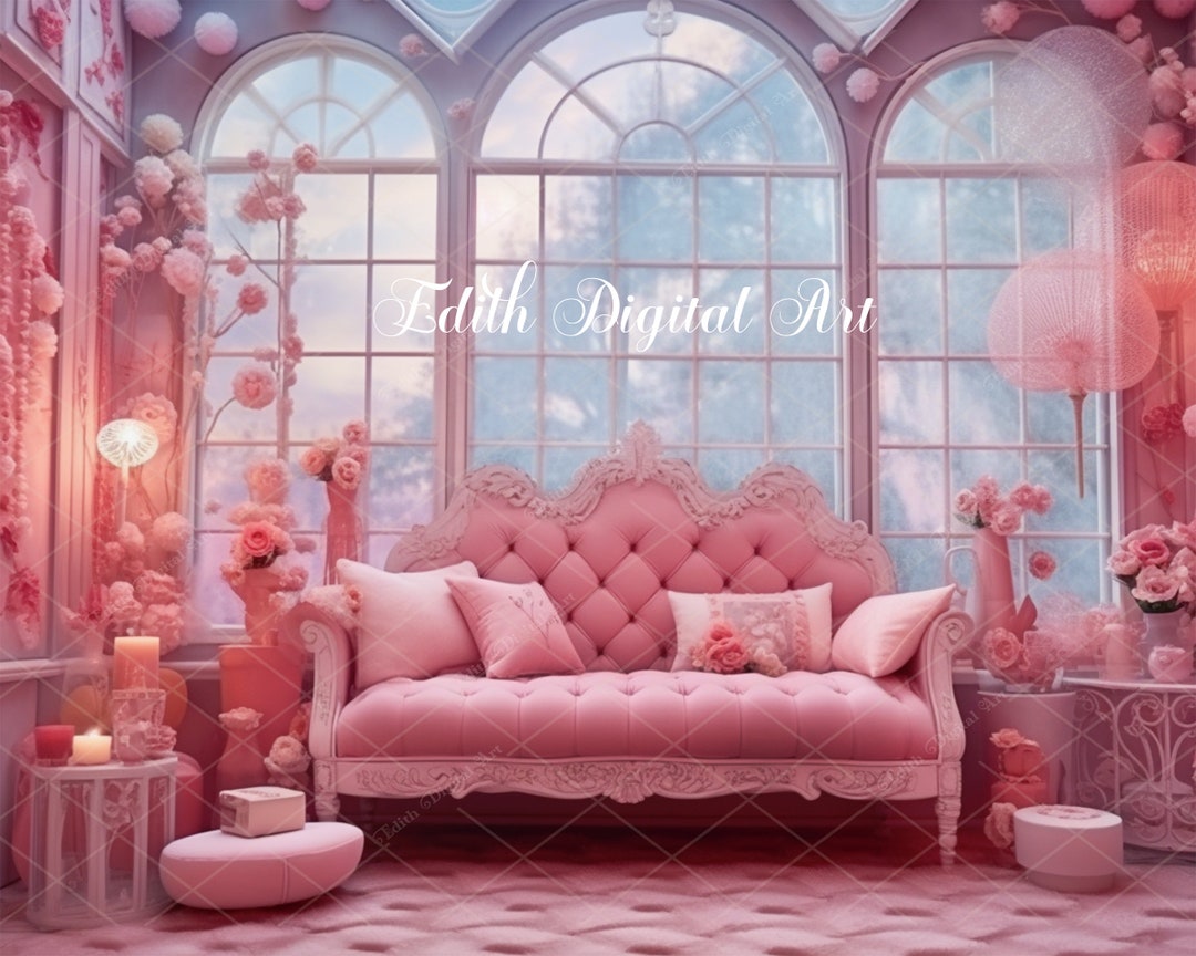 Pink Doll Backdrop Digital Doll Pink Chair Background, Luxury Pink ...