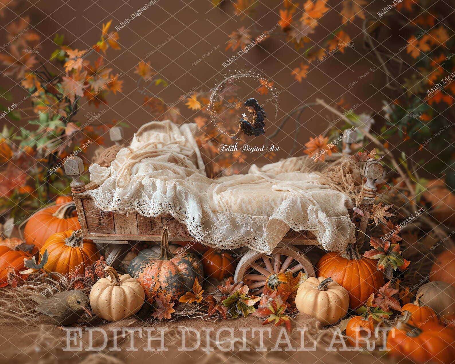 Fall Newborn Digital Backdrop Photography, Autumn Carriage Composite ...