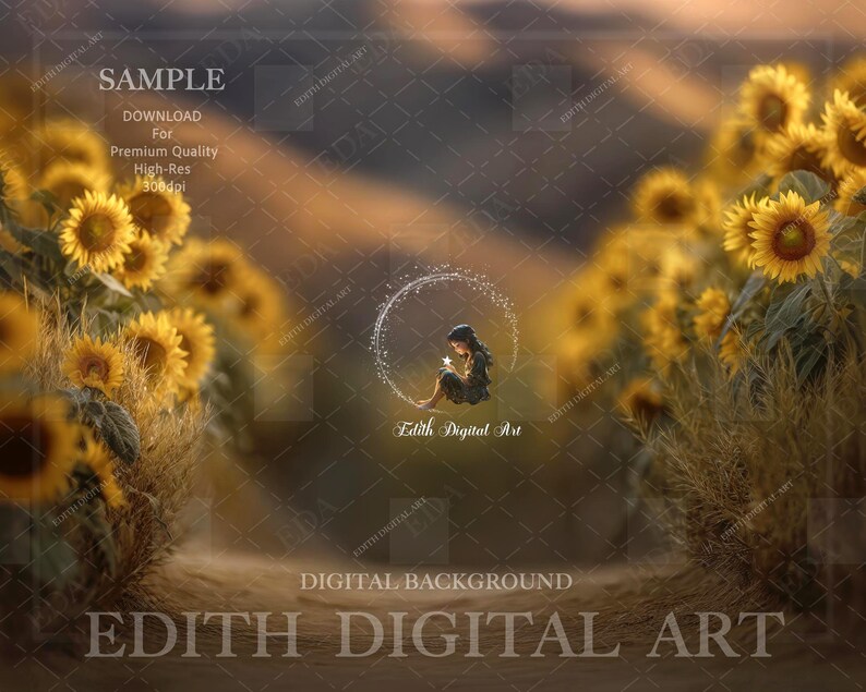 Sunflower Field Digital Backdrop Photography Composite, Children and ...