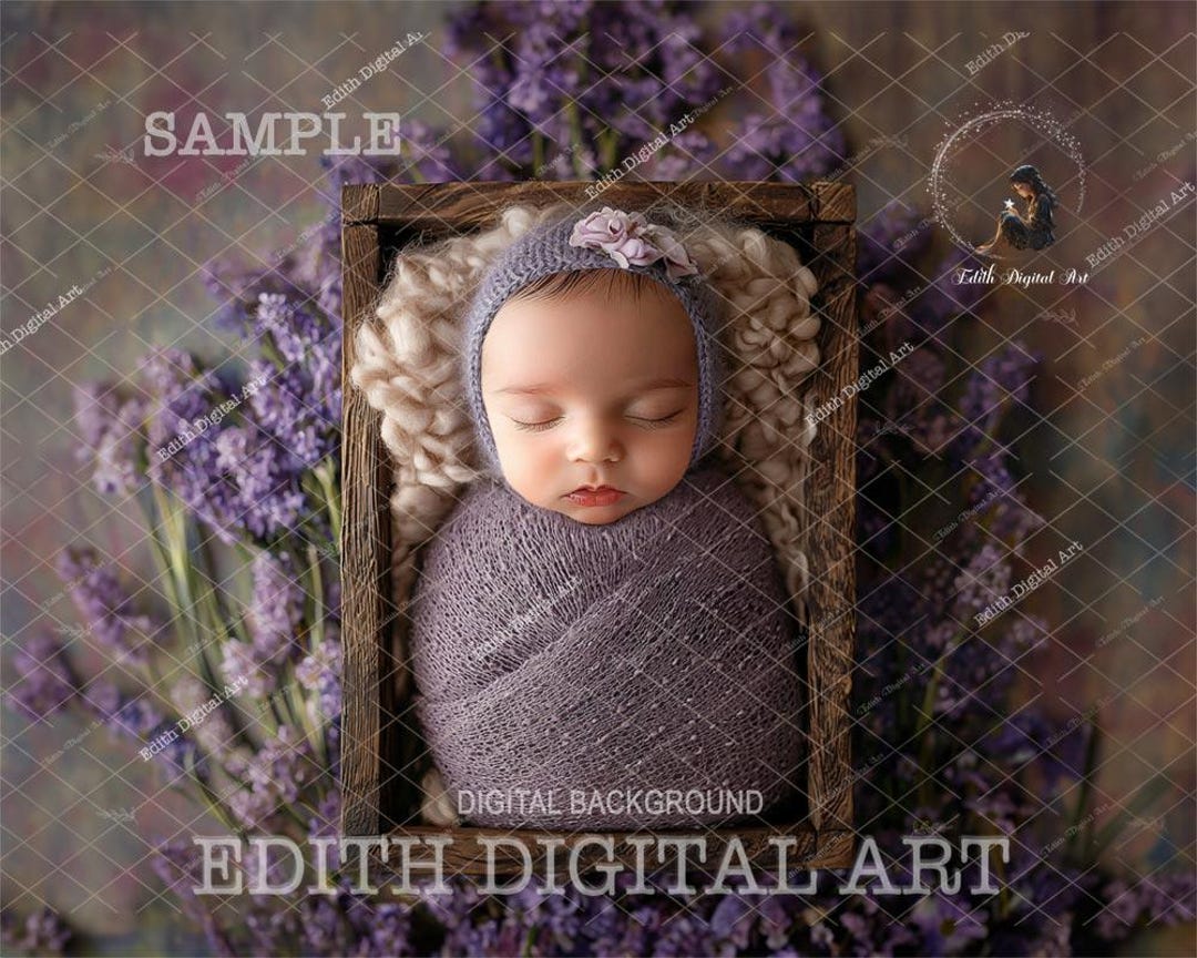 Newborn Digital Backdrop Girl, Purple Floral Lavander Digital Prop ...
