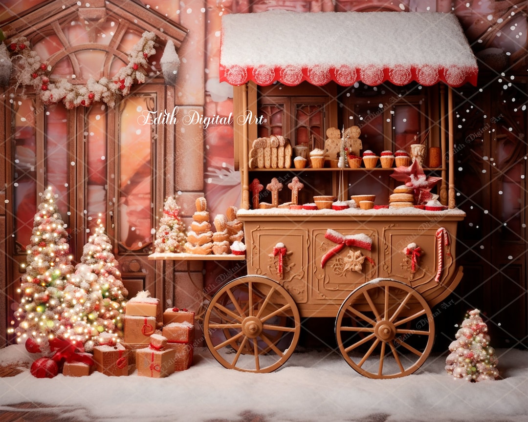 Gingerbread Digital Backdrop, Christmas Digital Background, Pink ...