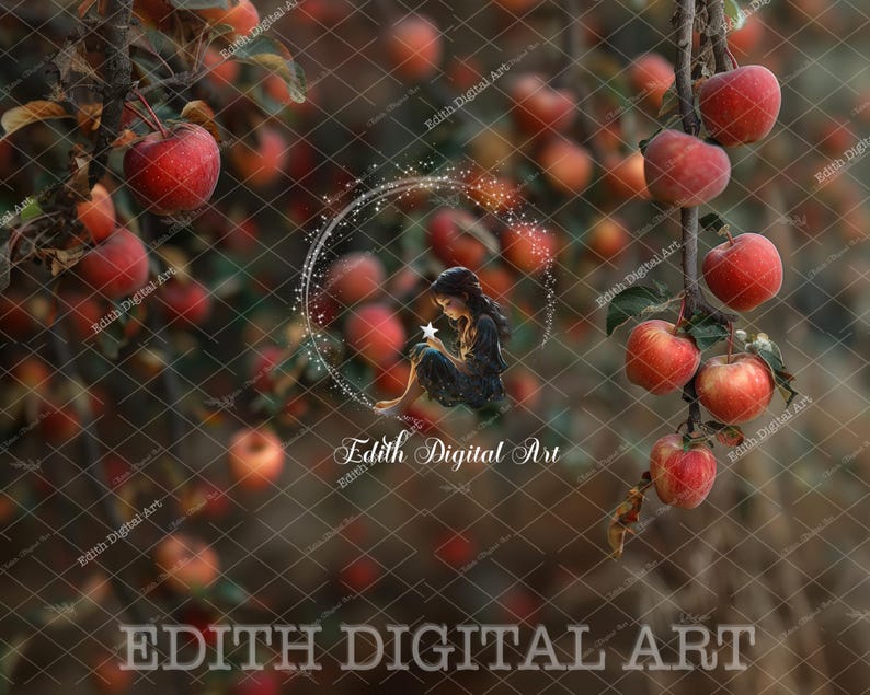 Fall Digital Backdrop, Apple Tree Branches, Autumn Digital Background ...