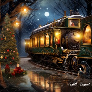 Christmas Digital Backdrop Photography, Christmas Train Digital ...