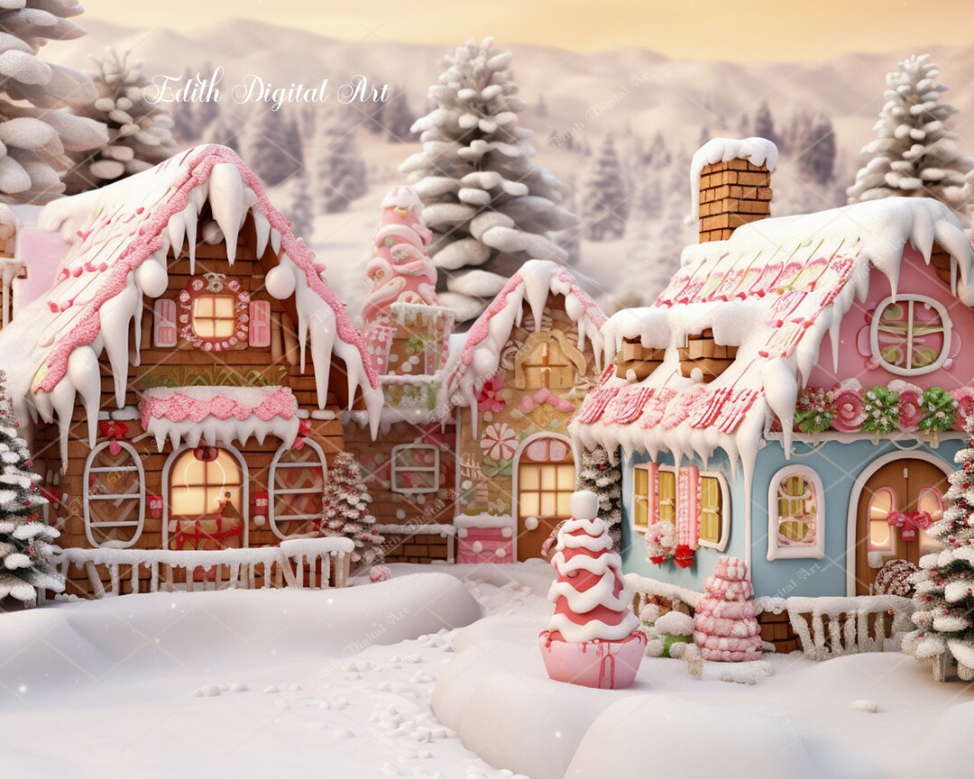 Gingerbread Town Backdrop Composite Christmas Digital Backdrop