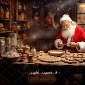 Christmas Digital Background, Christmas Digital Backdrop, Santa Baking ...
