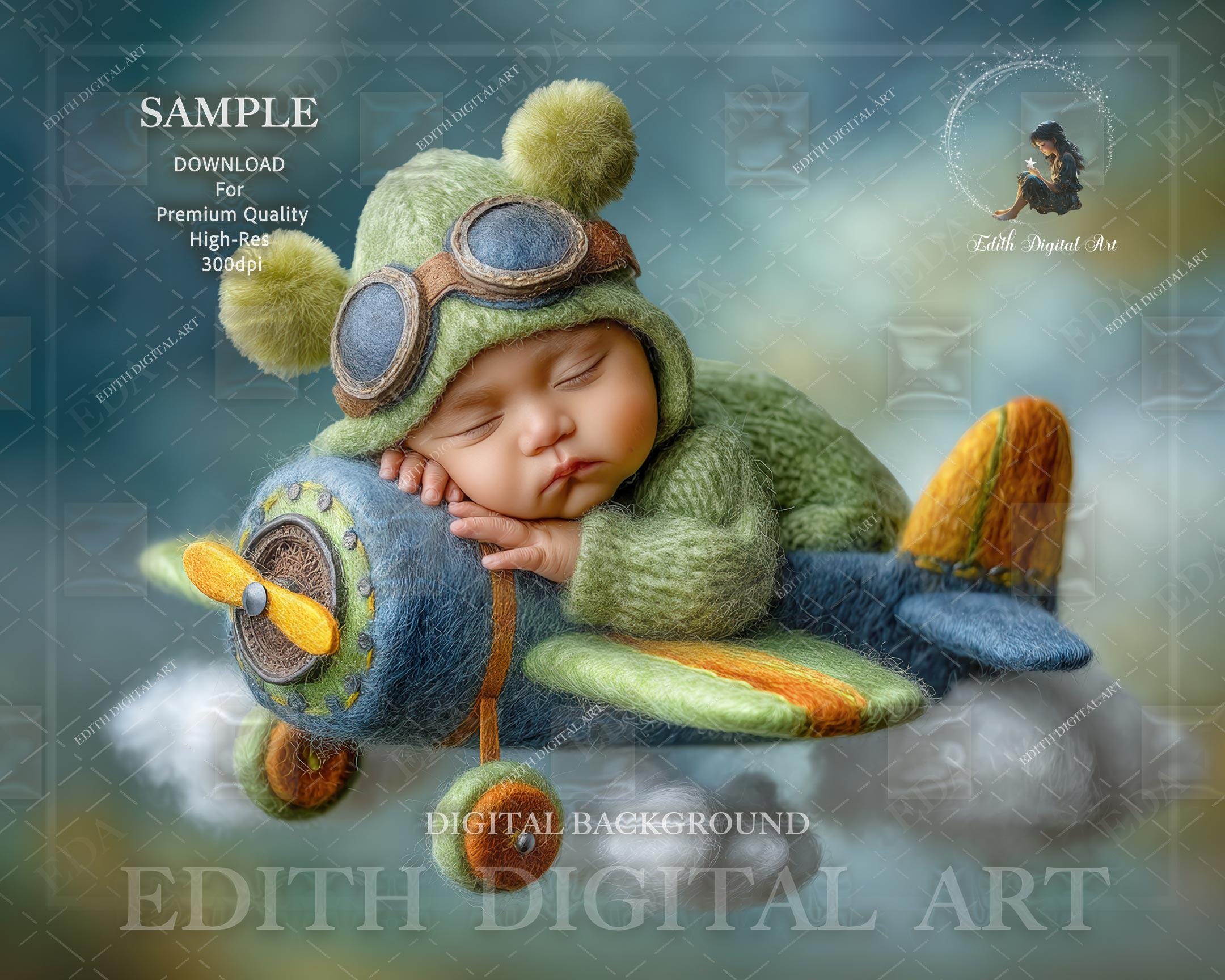 Airplane Digital Backdrop Newborn Photography, Felted Plane Background ...