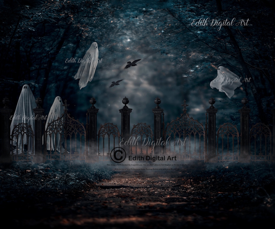Ghost Halloween Backdrop Background Composite, Gothic Cemetery ...