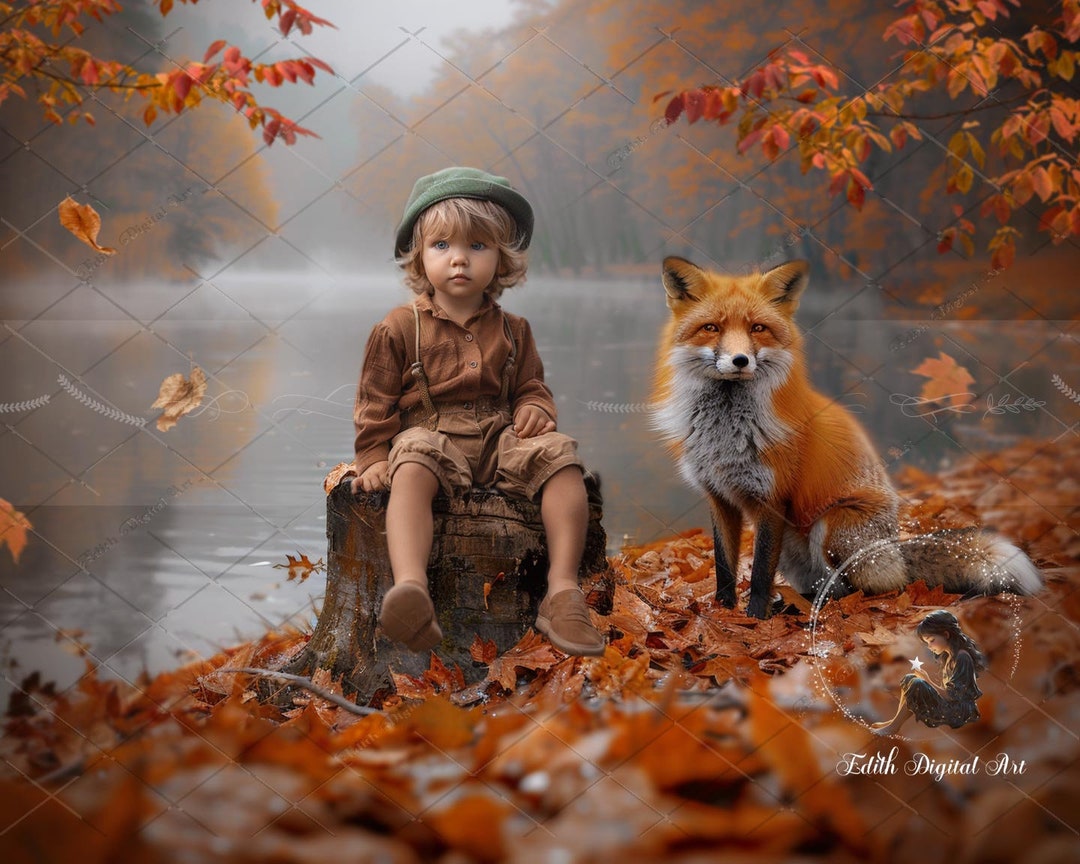 Autumn Digital Backdrop, Fall Backdrop Composite Fox Background ...