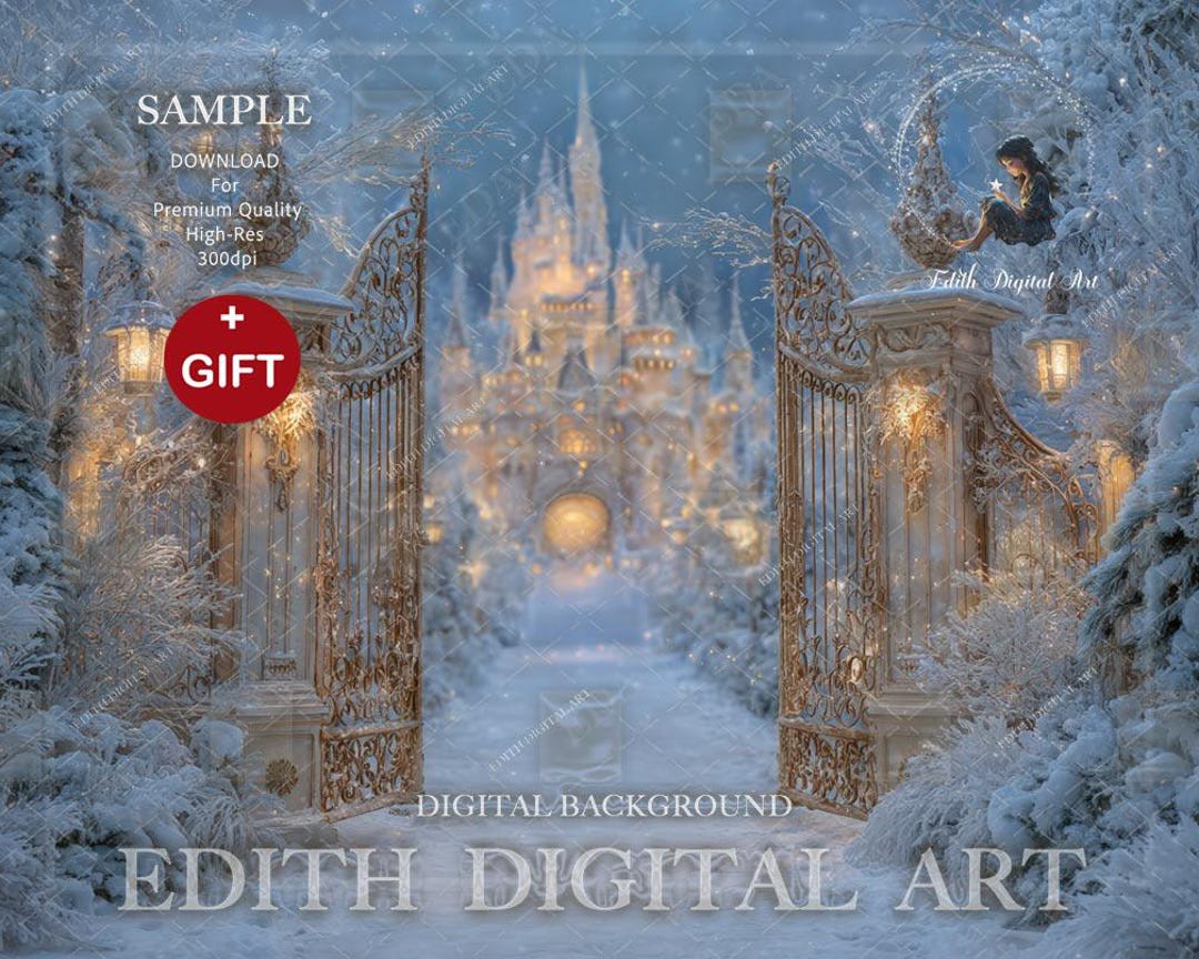 Christmas Digital Backdrop, Snow Winter Princess Castle Road, Fantasy Digital Photo Background ...