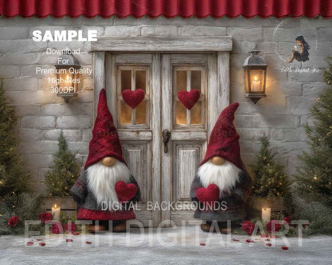 Valentine's Day Gnome Digital Backdrop Photography Composite, Studio ...
