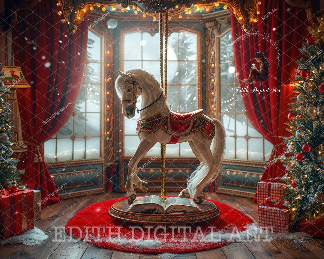 Christmas Carousel Horse Digital Backdrop Photography Composite ...