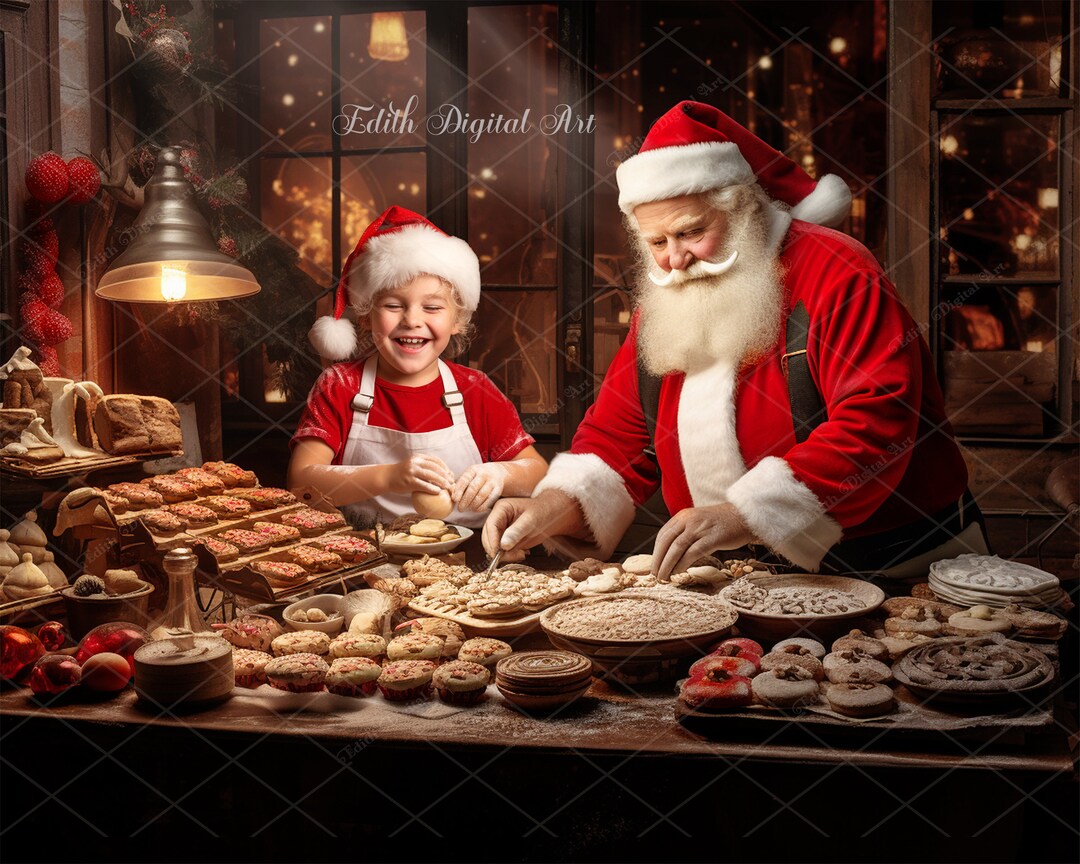 Christmas Digital Background, Christmas Digital Backdrop, Santa Baking ...