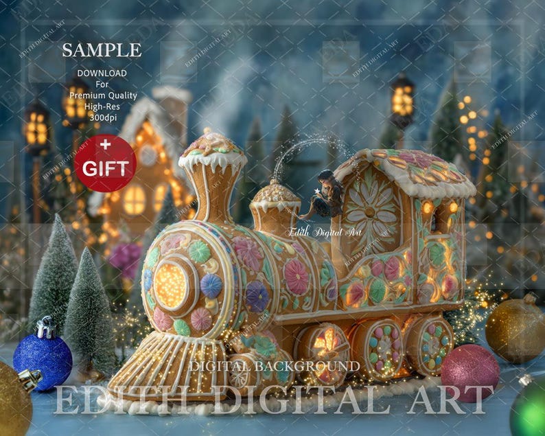Digital Gingerbread Train Backdrop, Candyland Forest Background ...