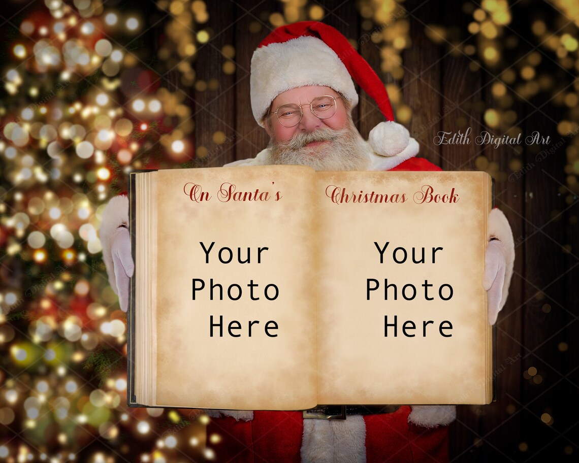 Santa Holding a Photo Book Backdrop Christmas Digital - Etsy