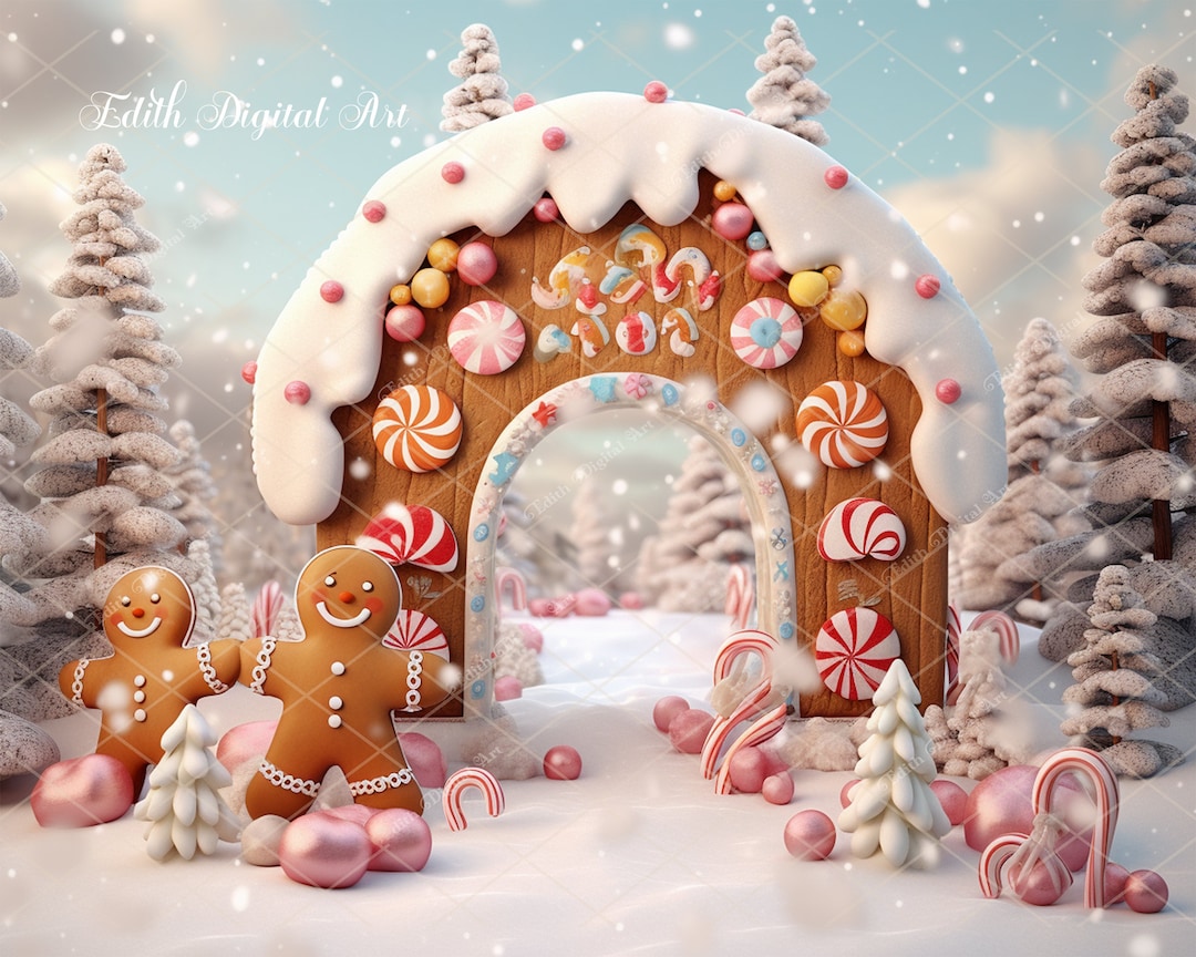 Christmas Digital Backgrounds, Christmas Digital Backdrops, Gingerbread Arch on Candyland ...