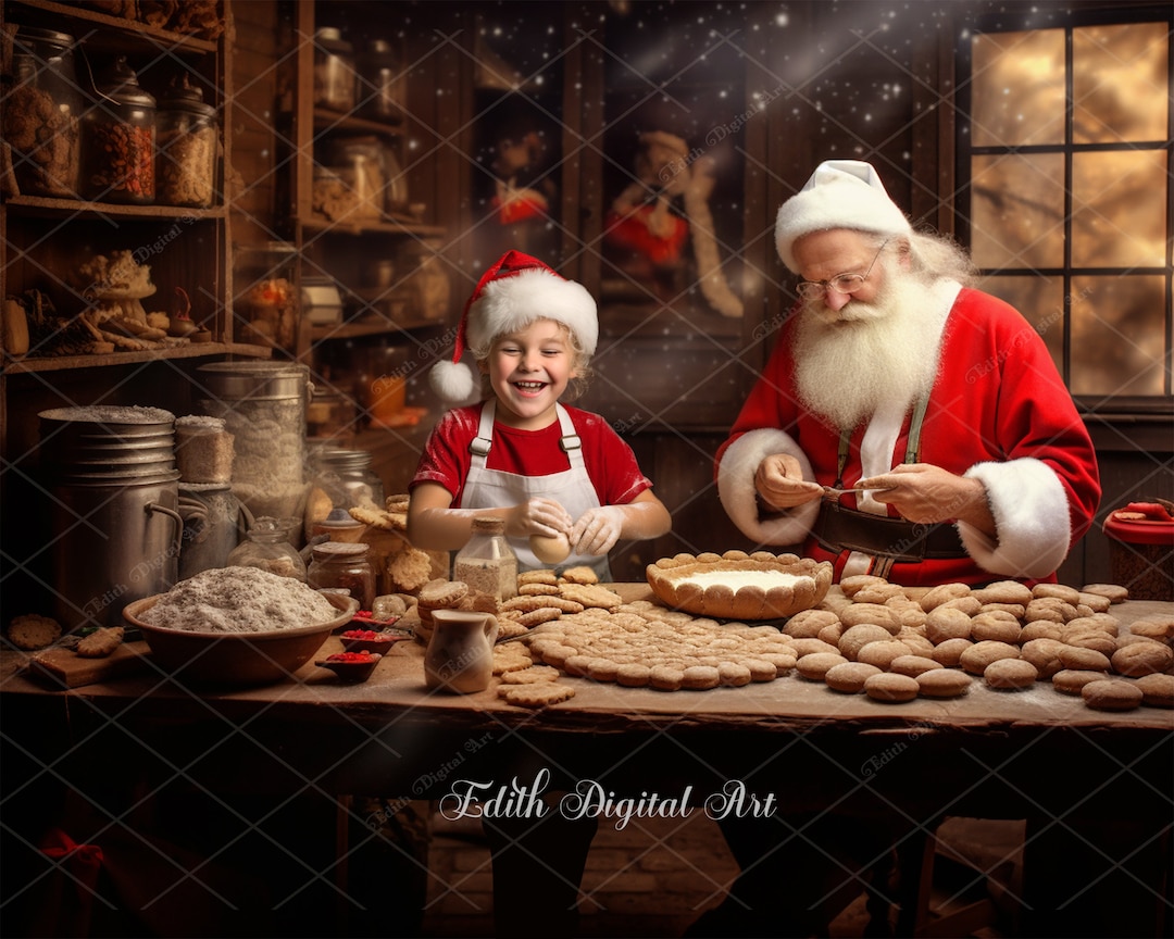 Christmas Digital Background, Christmas Digital Backdrop, Santa Baking ...