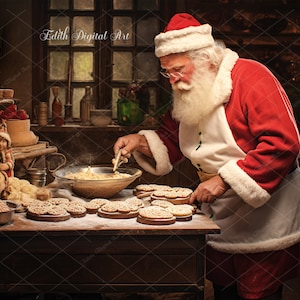 Santa Baking Christmas Cookies Digital Background, Christmas Digital ...