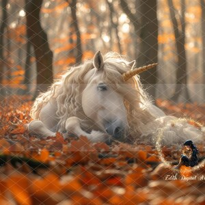 Unicorn Background Digital, Enchanted Autumn Forest Landscape, Fantasy ...