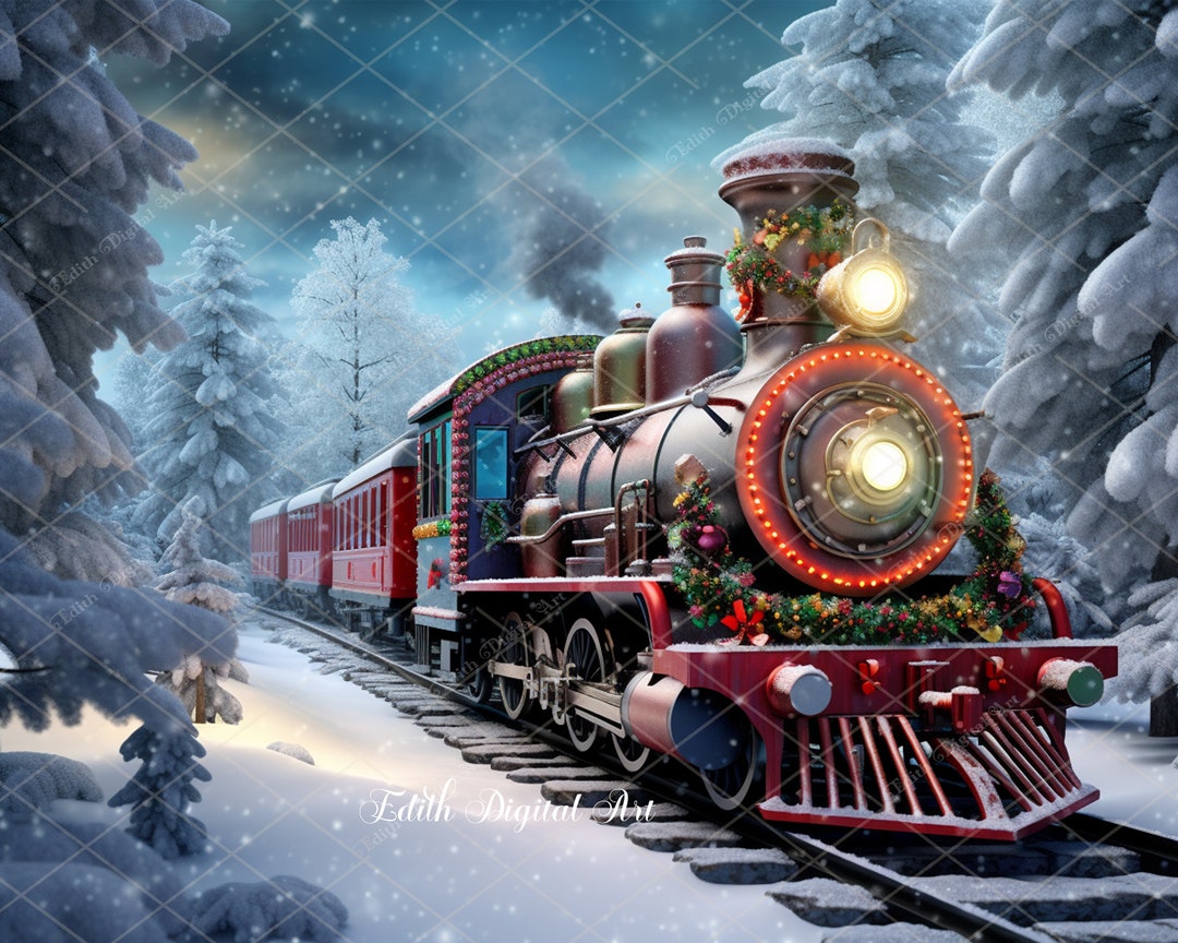 Train Express Christmas Digital Backdrop for Kids, Christmas Train ...