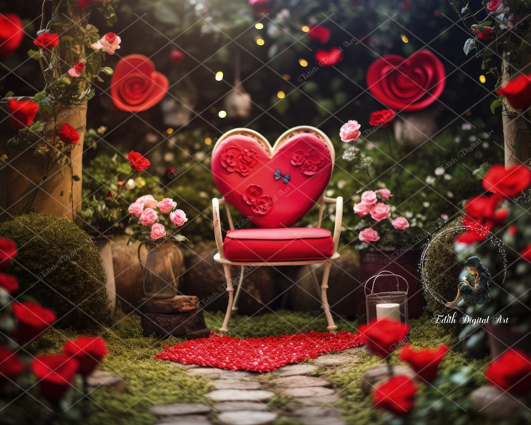 Love Valentines Backdrop Digital Background Photography Composite, Red ...