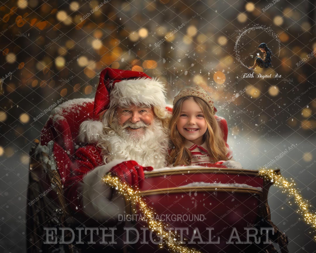 Christmas Digital Backdrop Composite, Santa Sleigh Digital Background ...