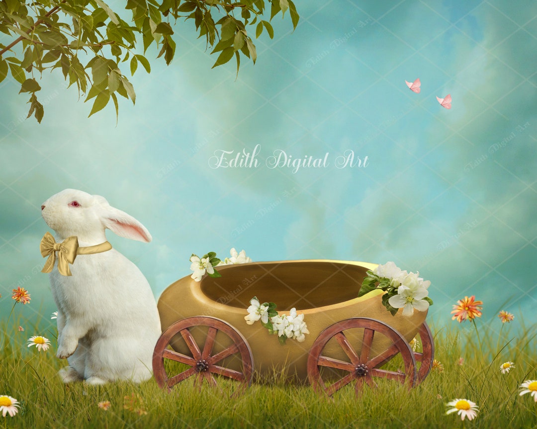 Easter Digital Background, Easter Bunny Digital Backdrop, Easter Eggs ...