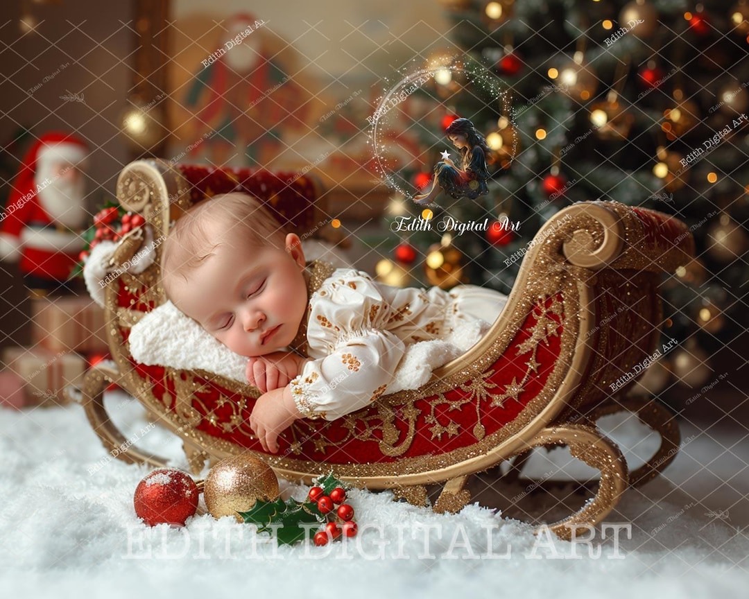 Christmas Digital Backdrop Photography Santa Red Sleigh, Newborn ...