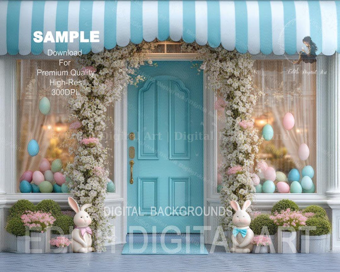 Easter Storefront Digital Backdrop, Spring Bunny Door Studio Photo ...