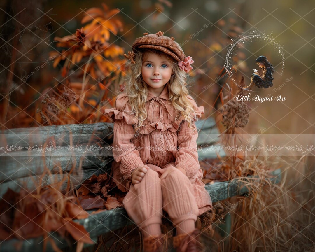 Fall Bench Digital Backdrop for Photography Composites, Autumn Digital ...