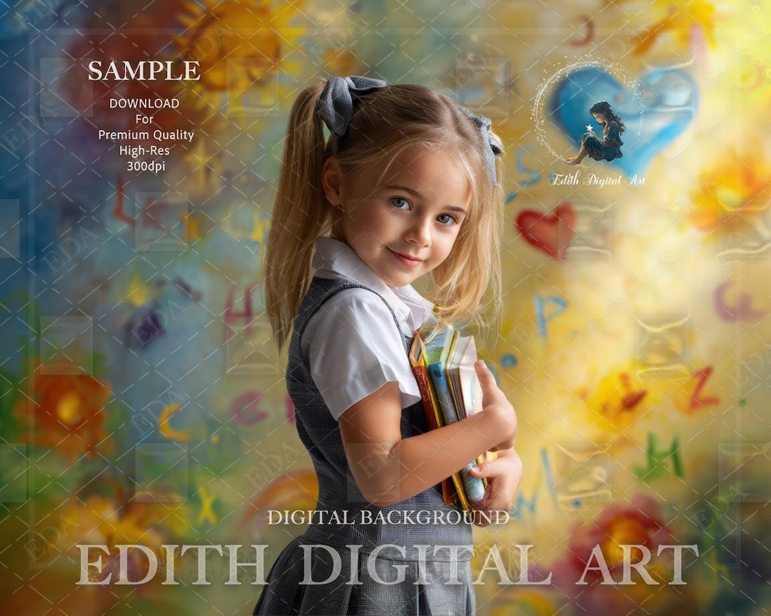 Back to School Digital Backdrop, Kids Portrait Photography Background ...