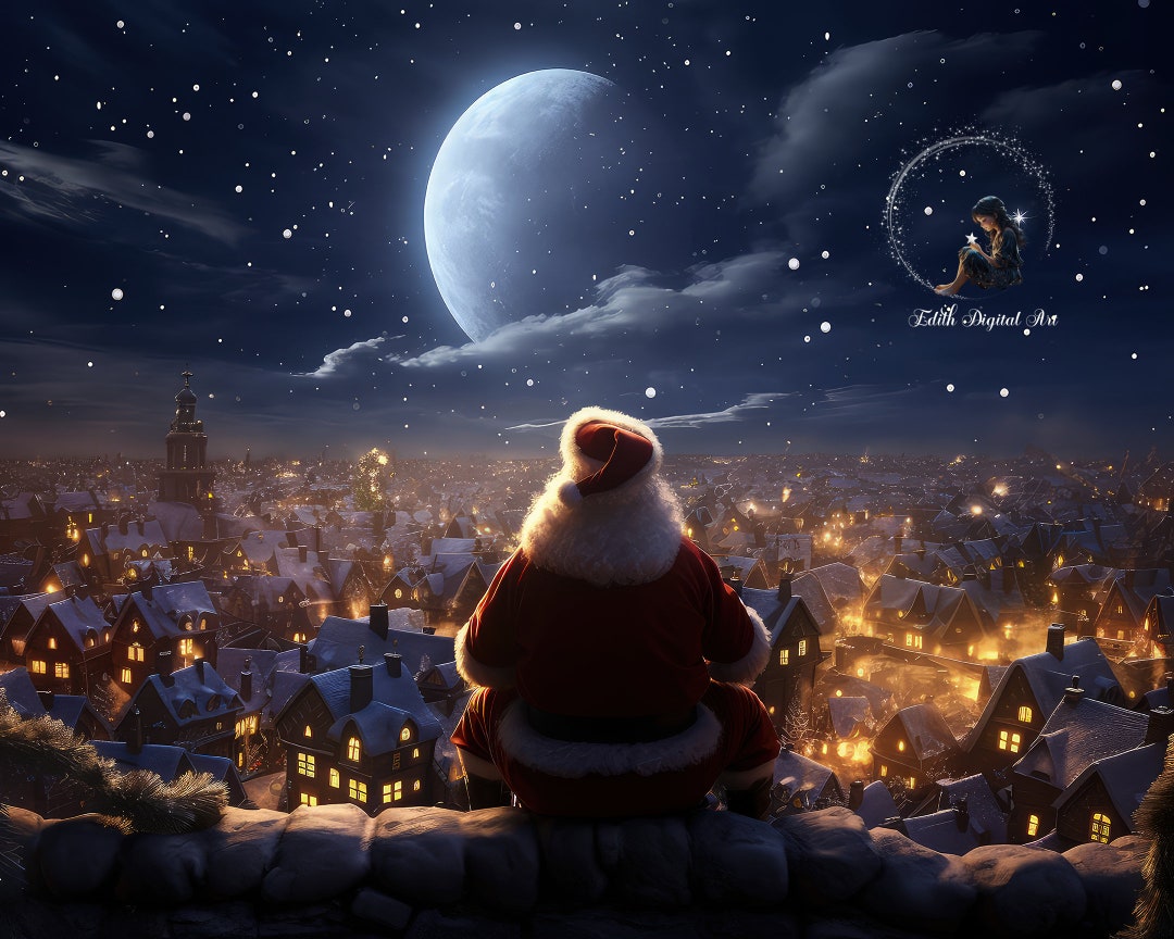 Christmas Digital Backdrop, Sitting With Santa on Christmas Eve ...