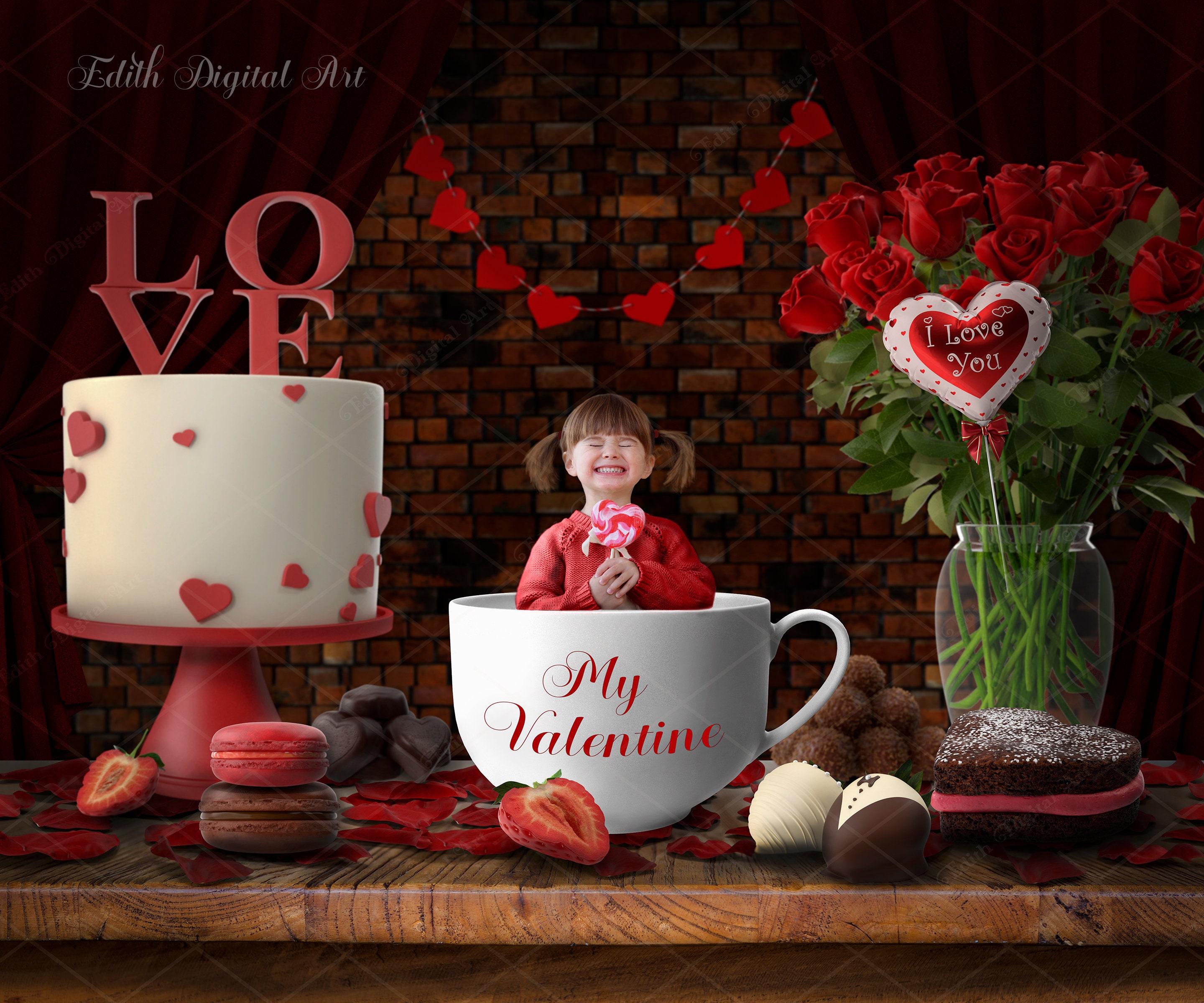 Valentine Digital Backdrop Valentines Mug Photography Love | Etsy