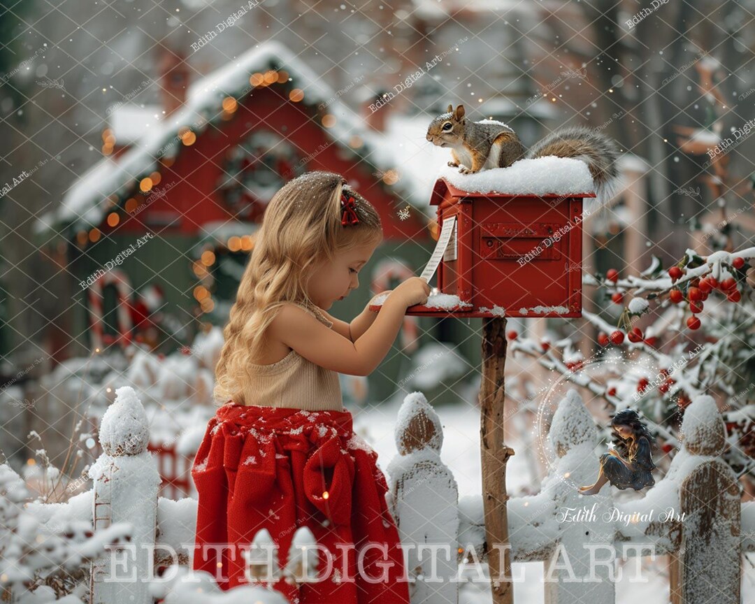 Santa Mailbox Digital Backdrop, Christmas Digital Background, North ...