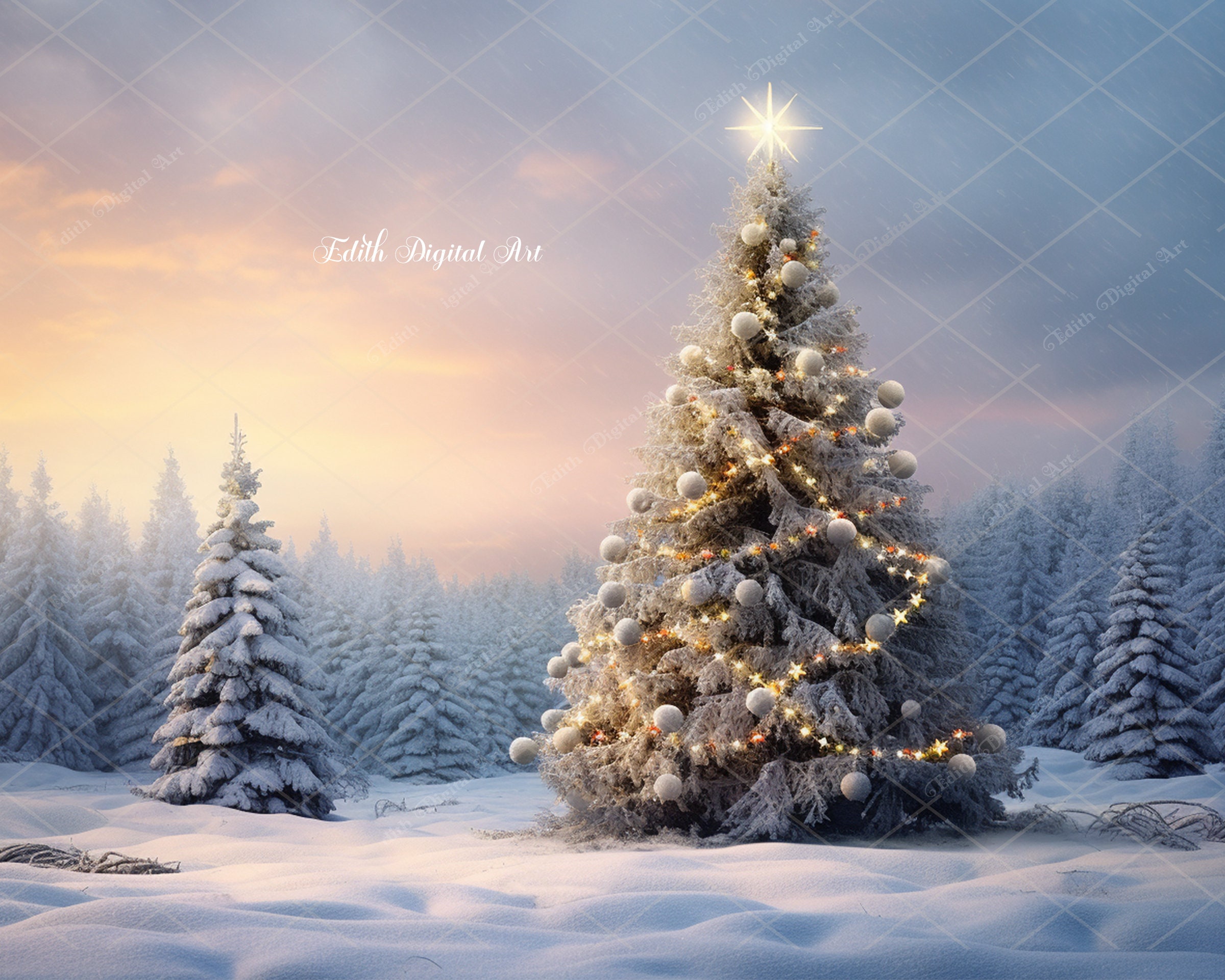 Christmas Digital Backdrop Photography Composite Christmas Tree on Snow Forest Digital Background Portrait Outdoor Overlay Photo 1 Etsy