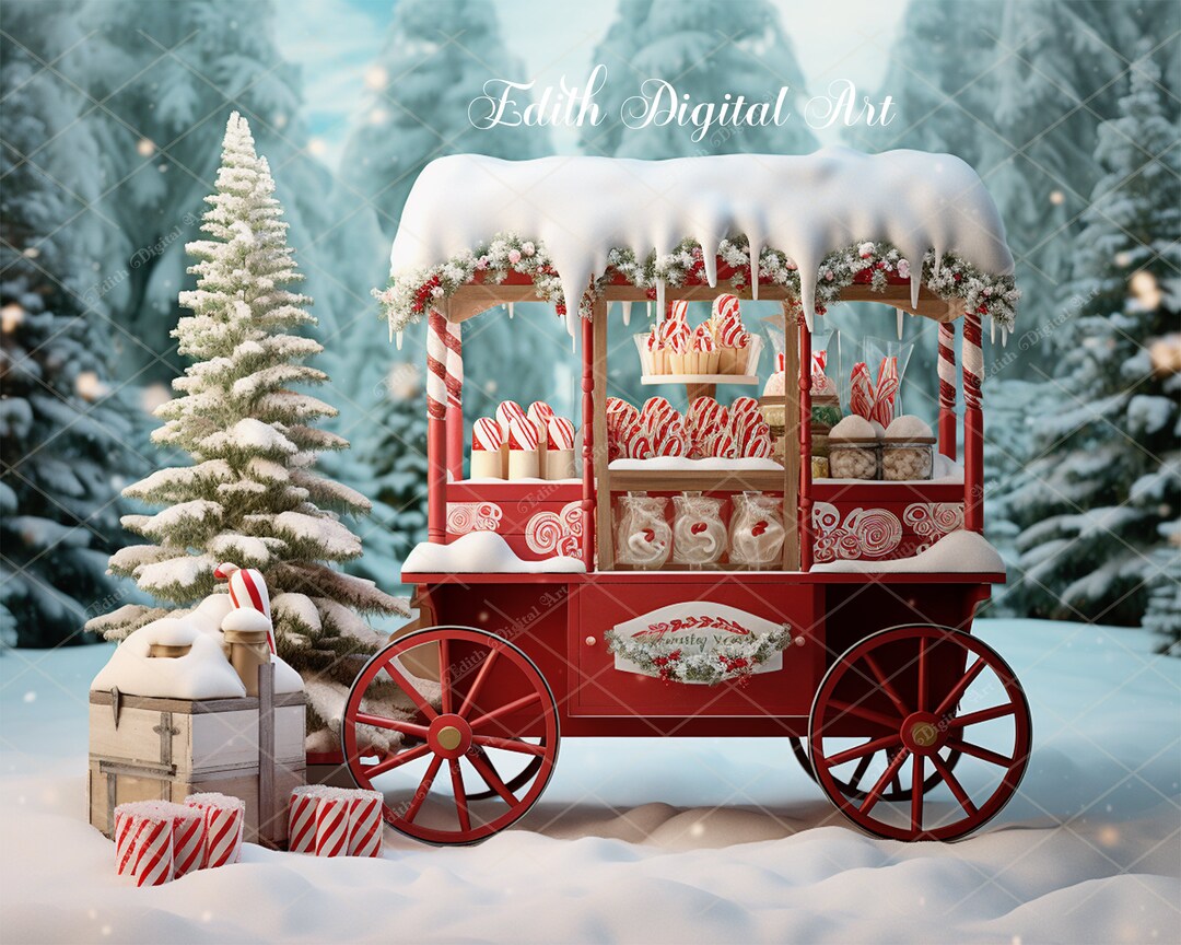 Christmas Cart Digital Backdrop Photography, Hot Cocoa Bar Digital ...