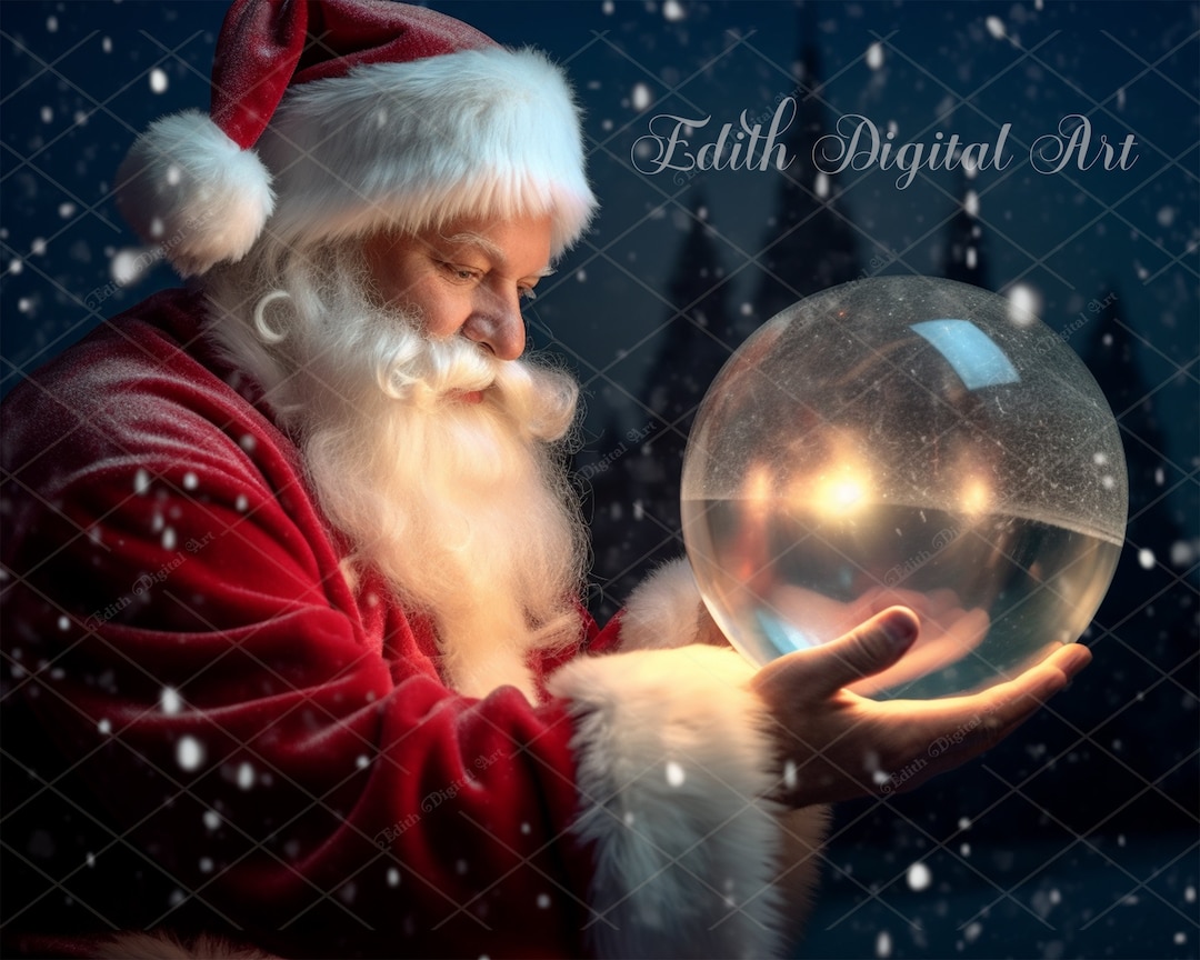 Santa Holding Snow Globe Backdrop Santa Claus With Crystal Snowglobe