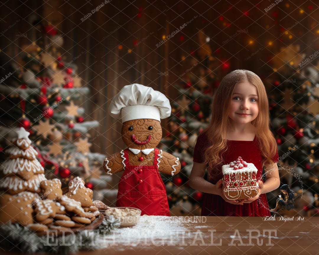 Gingerbread Digital Backdrop, Fantasy Christmas Portrait, Children ...