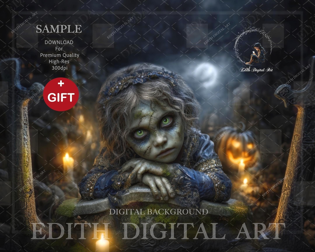 Halloween Digital Background, Ghotic Graveyard Backdrop With Pumpkin ...