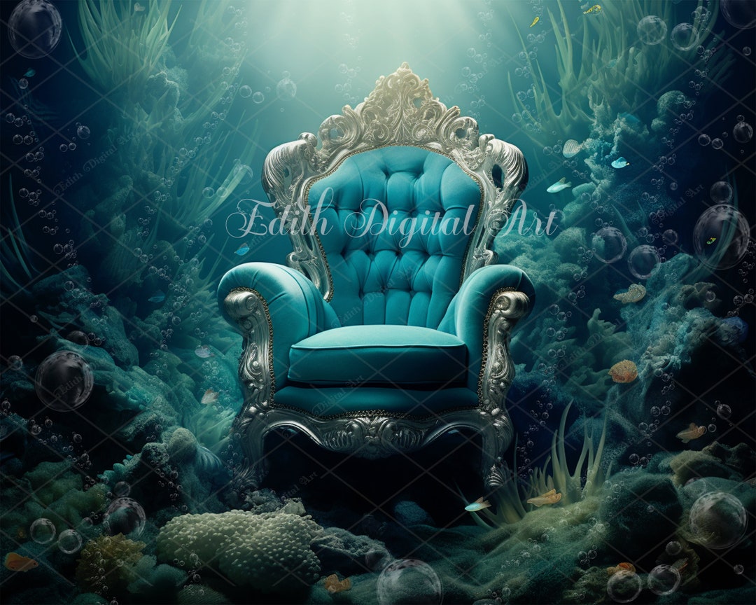 Fantasy Fairytale Mermaid Chair Under the Sea Digital Backdrop, Mermaid ...