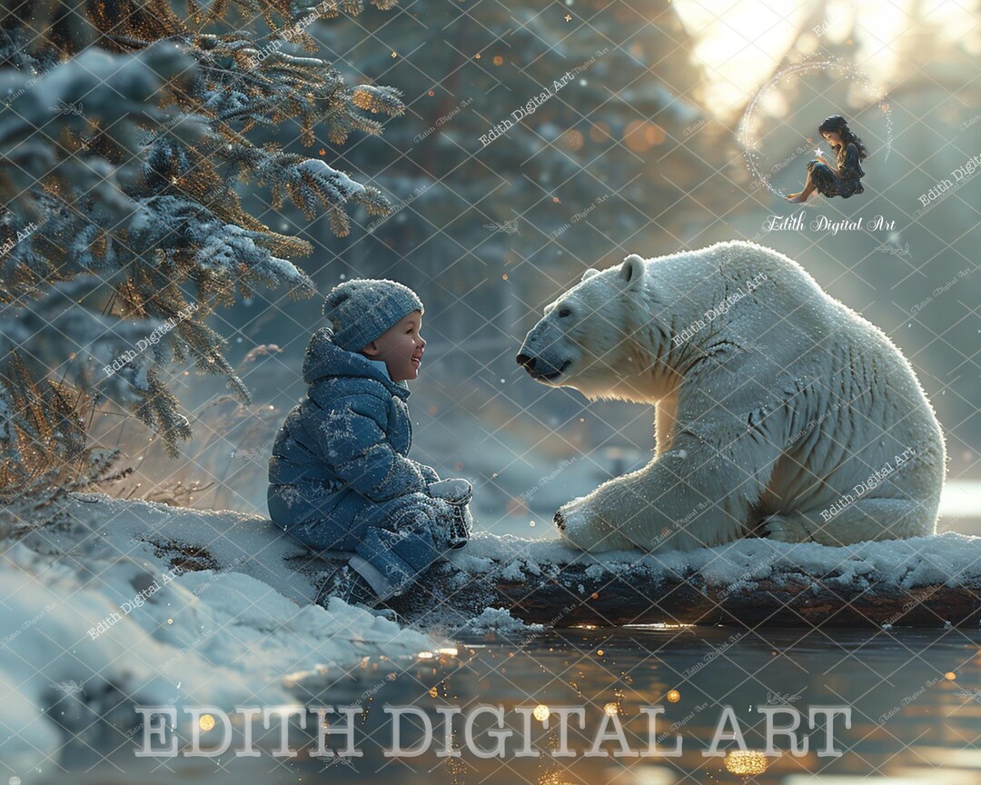 Polar Bear Digital Backdrop, Enchanted Winter Scene, Christmas Digital ...