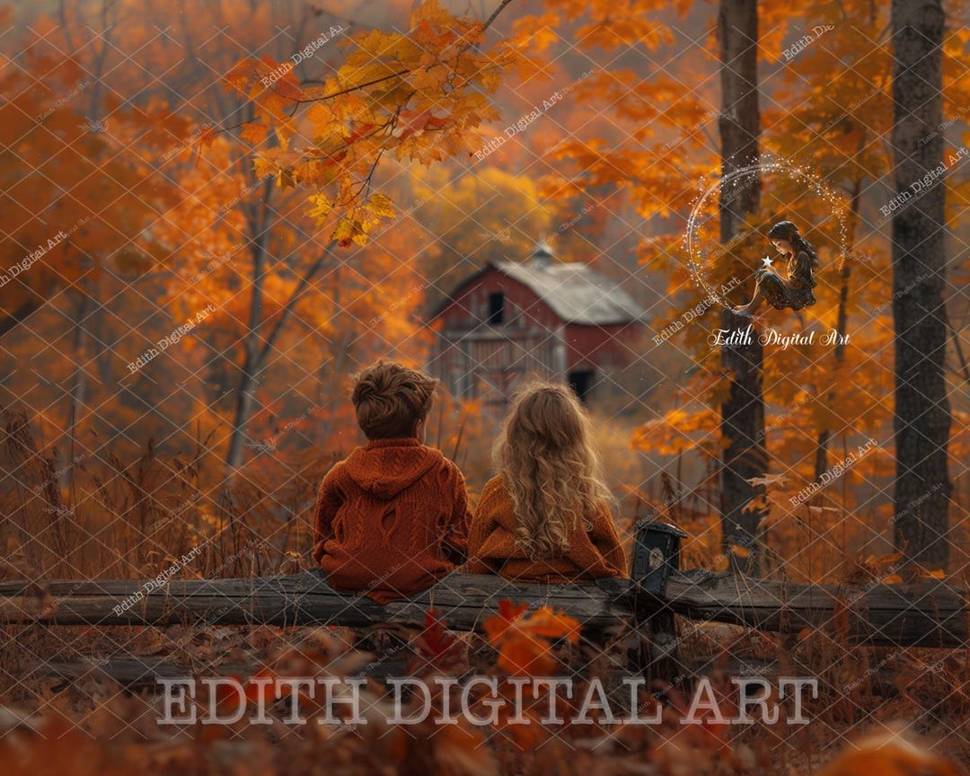 Fall Digital Backdrop, Autumn Woods Background Composites, Wooden Fence ...